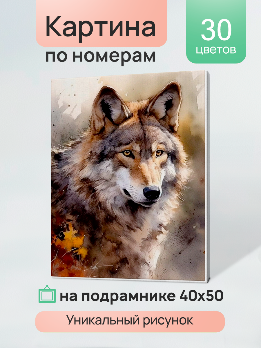 Холст с красками по номерам "Степной волк" 40х50 см. От бренда Jazzle. Артикул 1123108