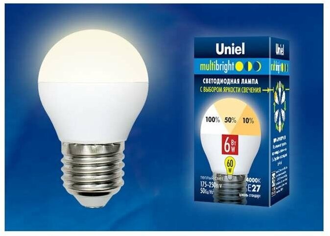Лампа светодиодная LED-G45-6W/WW/E27/FR/MB PLM11WH Multibright 6Вт шар матовая 3000К тепл. бел. E27 100-50-10 (упак. картон) Uniel UL-00002377