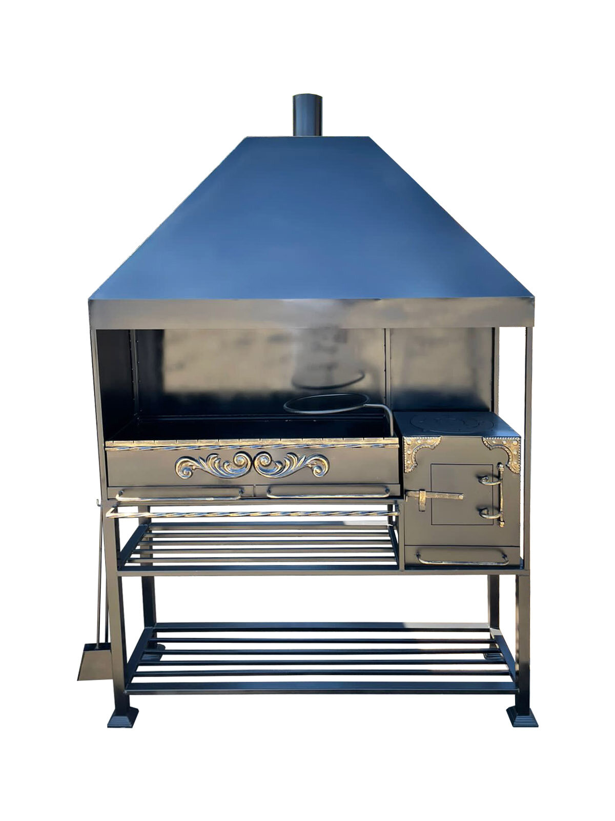 Мангал Престиж с печью и большим зонтом, стационарный, 145 * 40 * 190 см
