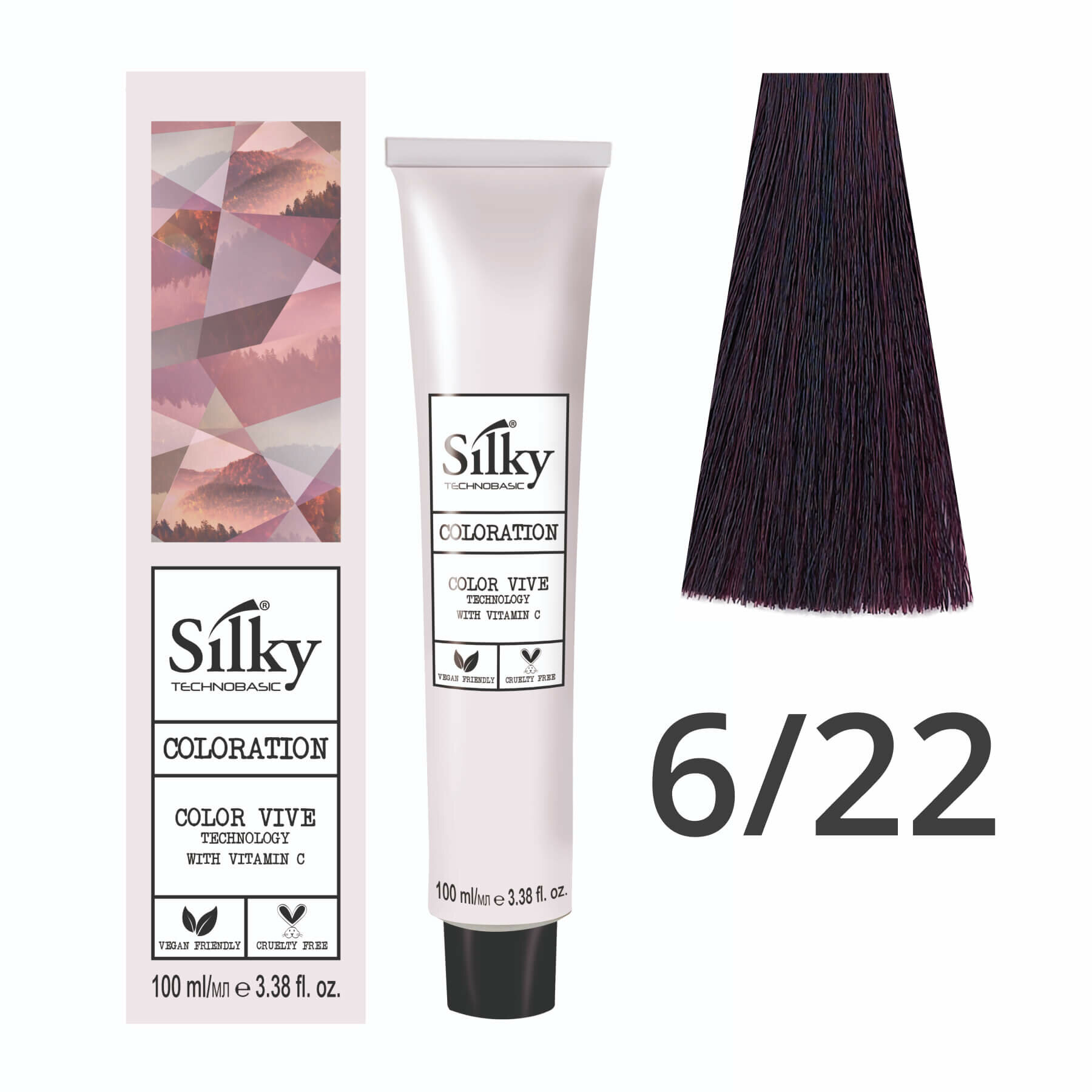 Крем - краска для волос профессиональная Silky Color Vive/Ultralift 6/22 Темный русый Интенсивный фиолетовый, 100 мл