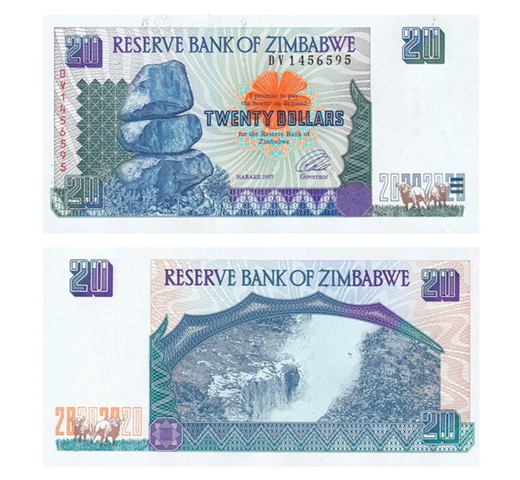 20 долларов 1997 Зимбабве, сувенирная копия, банкноты и купюры редкие коллекционные