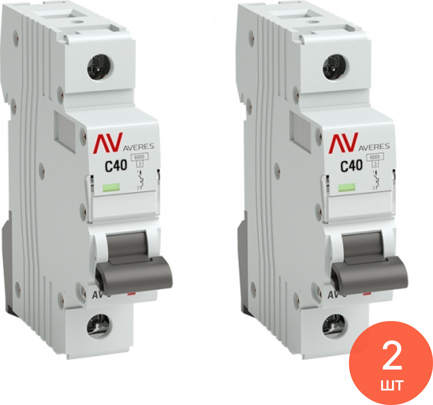Автоматический выключатель EKF / ЕКФ Averes AV-6, 1P 40А характеристика С, 6кА, mcb6-1-40C-av / электроавтомат (комплект из 2 шт)