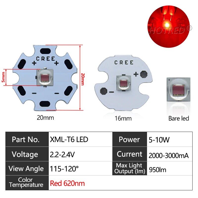LED лампа HotRed 10W XML-T6, красный свет