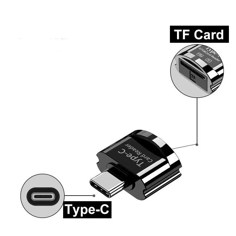 Elough TF Card Reader Micro-SD Card to Micro USB Type C OTG Adapter Карта памяти to USB Type C Black