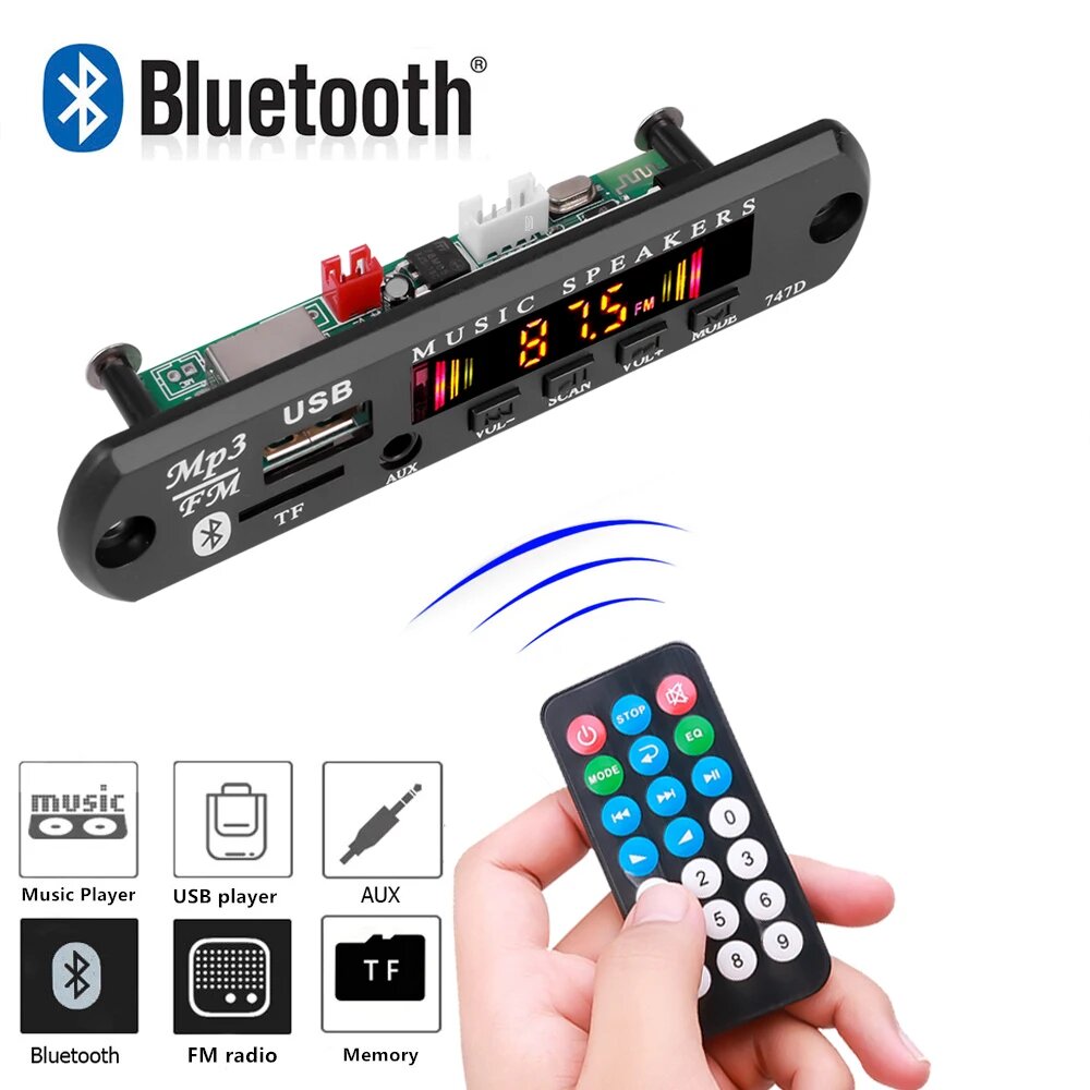 Автомобильный Аудиодекодер KEBIDU Bluetooth 5.0, Беспроводной MP3-плеер, 9В-12В, Поддержка WMA, USB, AUX, TF