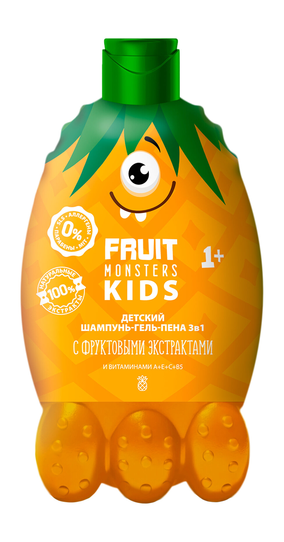 MEGA MONSTERS Шампунь-гель-пена 3в1 детский Ананас Фрутомонстры, 400 мл