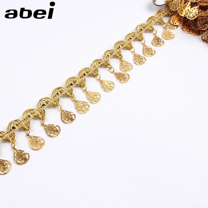 Золотая кружевная лента с пайетками abei 40 мм