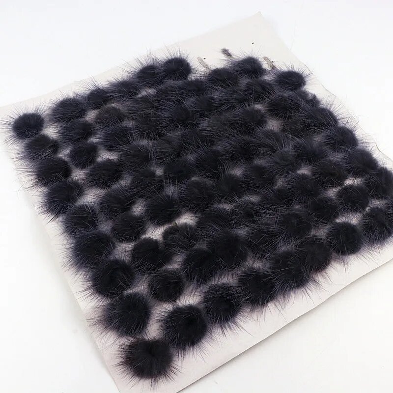 Мини помпоны из меха норки 100 шт. Черный, dark grey, 25mm 10Pcs