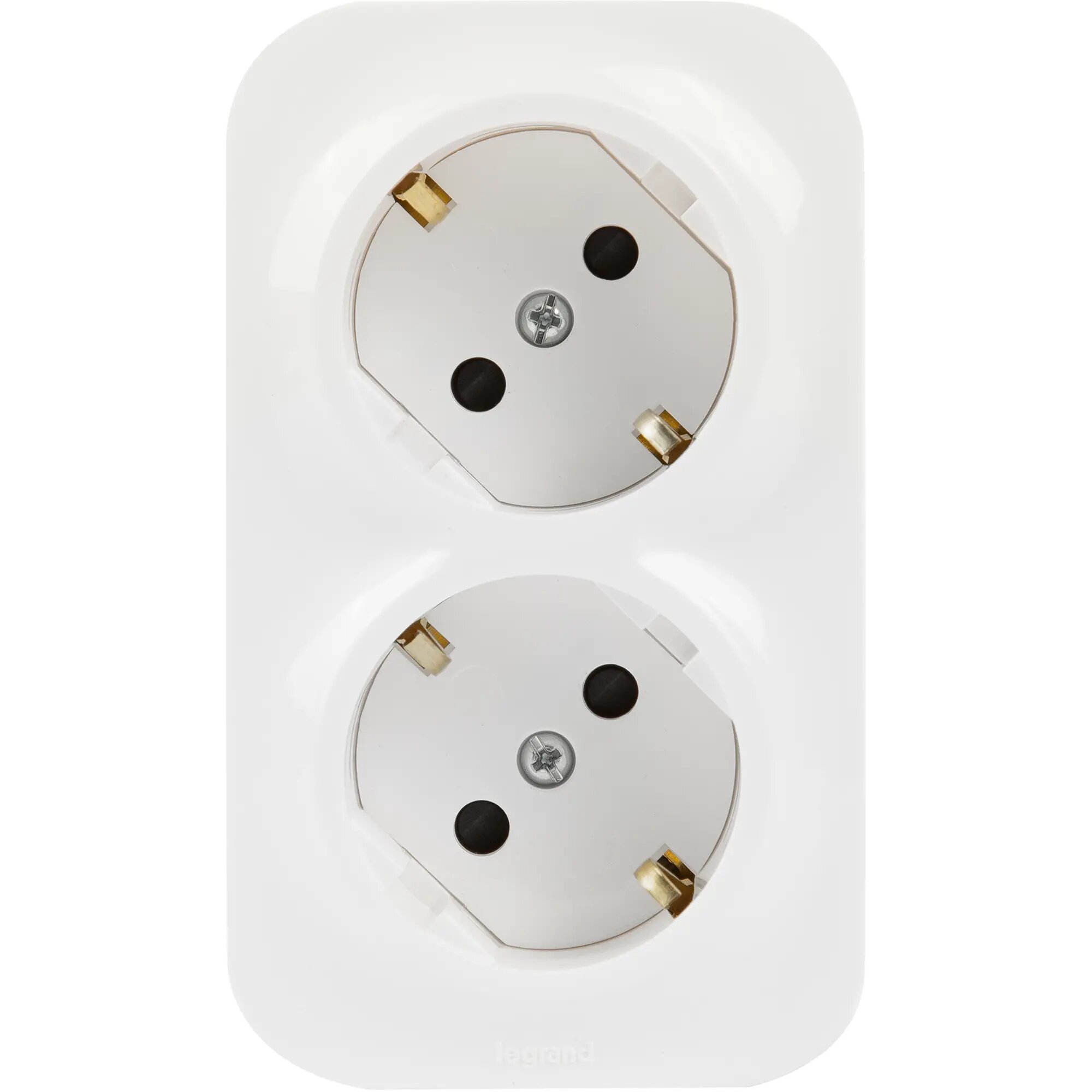 Розеточный блок двойной с заземлением - Legrand Quteo - с предварительным подключением со шторками IP20 16А 250В винтовые зажимы накладной монтаж - белый