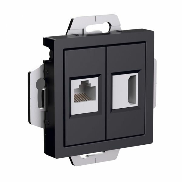 1 шт. Systeme Electric AtlasDesign Карбон Розетка двойная HDMI+RJ45, кат.5Е, механизм, ATN001082