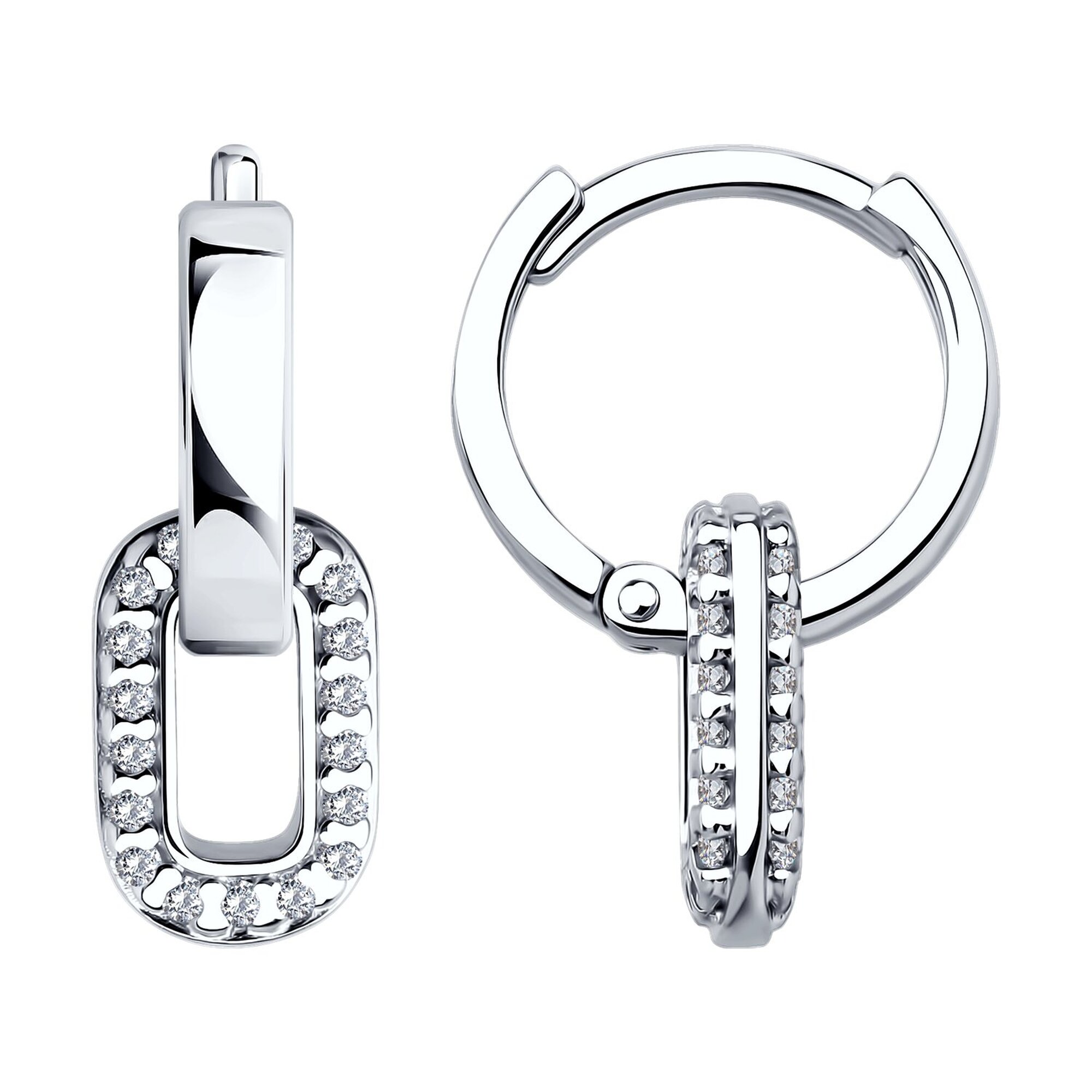 Серьги трансформеры, с подвесками, серебро, 925 проба, родирование, фианит