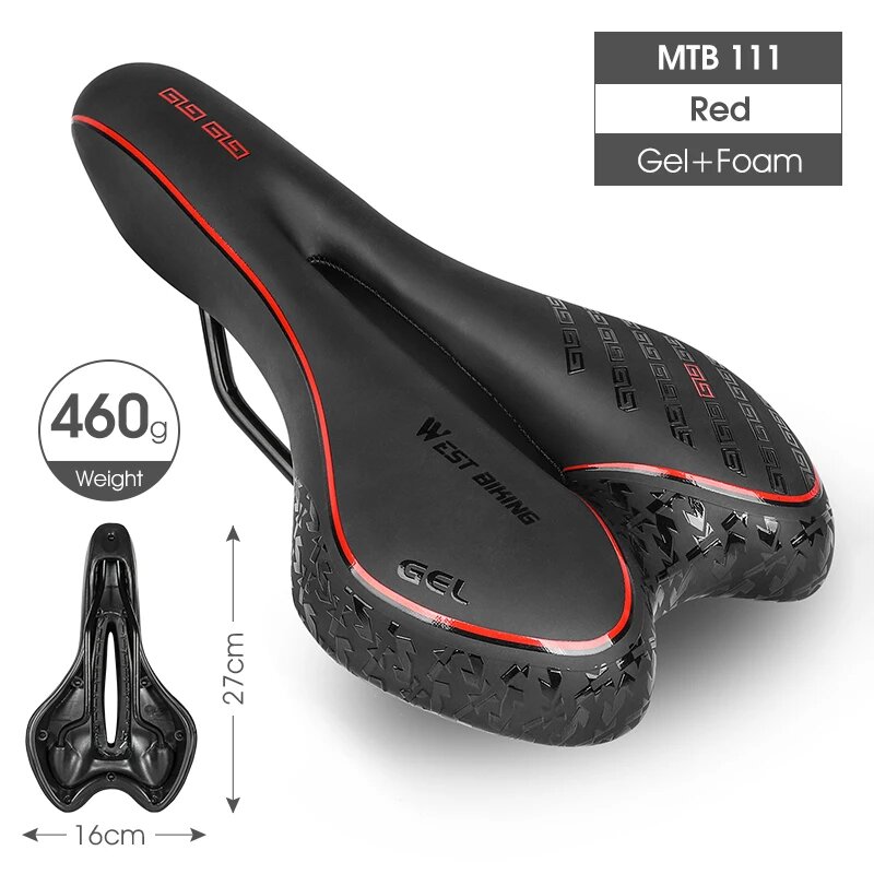 West Biking MTB Гелевое Седло для горных велосипедов чернo/красный/синий 111 Red