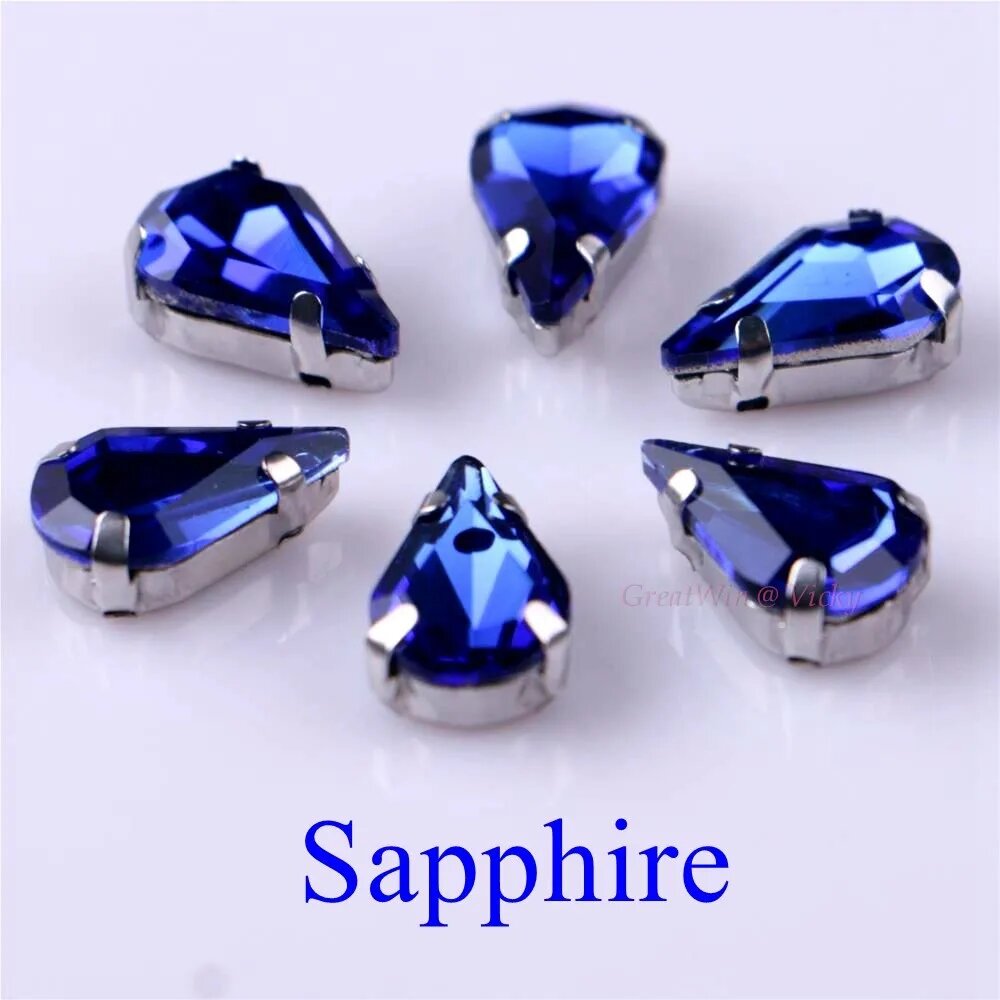 Стразы стеклянные 6x10 мм, Sapphire, 20 шт