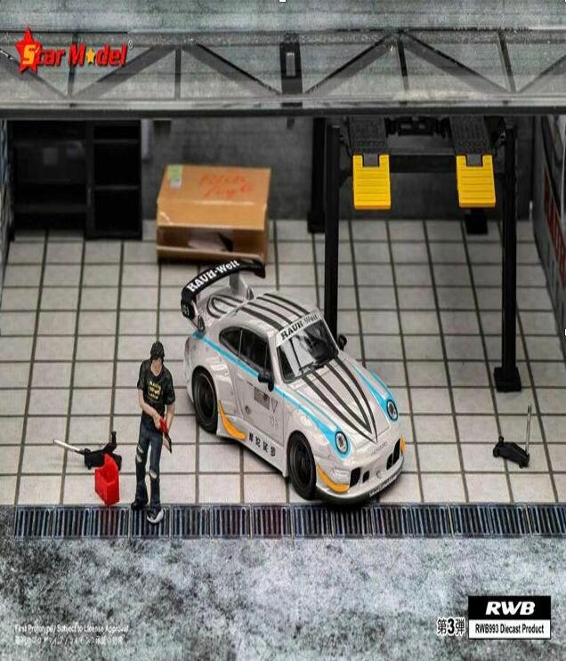 Коллекционная машинка Star Model 1:64 Porsche RWB 993 GT Motozolo Grey luxury with figure