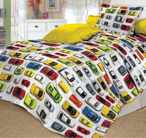 ЛайтПостель детский комплект с простынью на резинке "Модельки", на кровать-машину А6