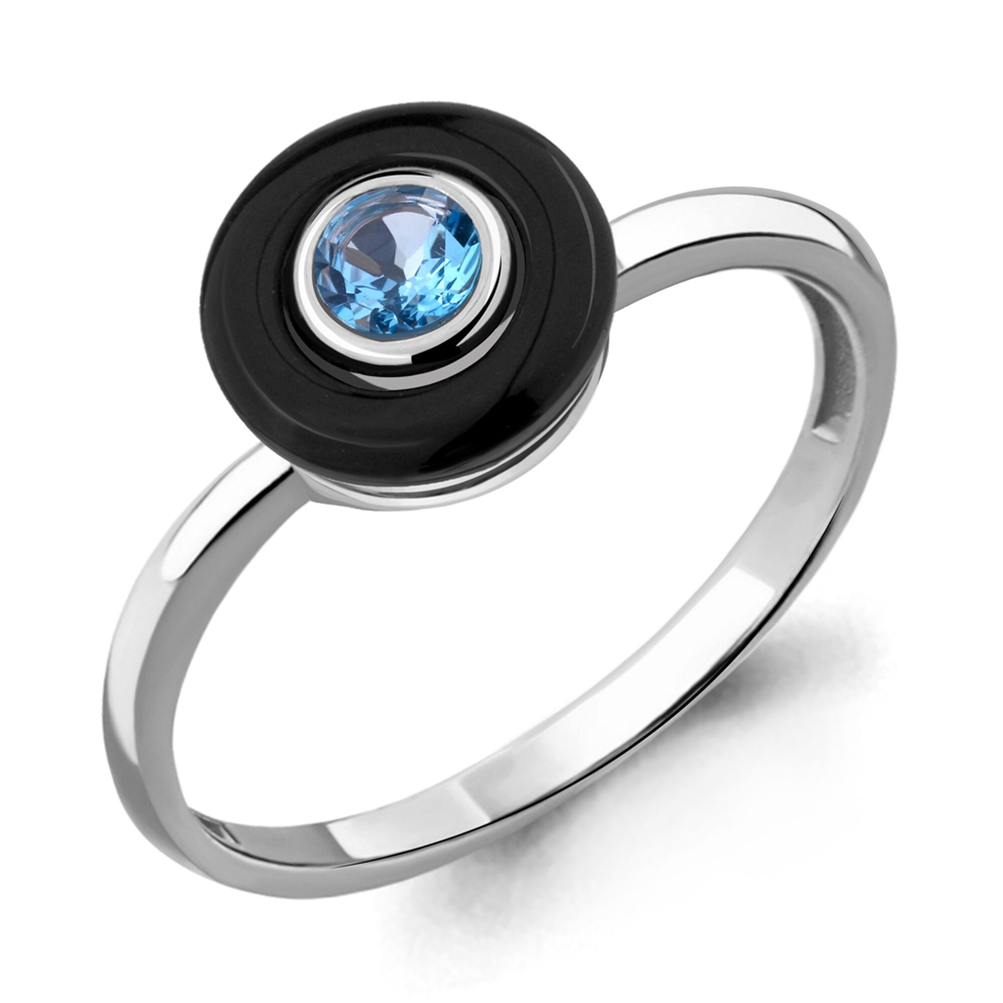 Кольцо, серебро, 925 проба, родирование, топаз, керамика