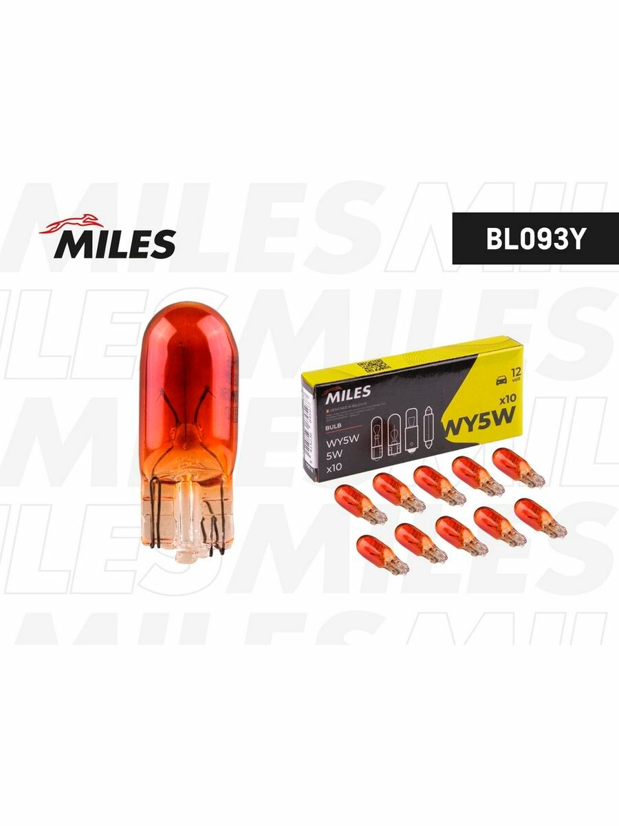 Лампа накаливания WY5W 12V, 5W, W2,1x9,5d Yellow, Miles BL093Y