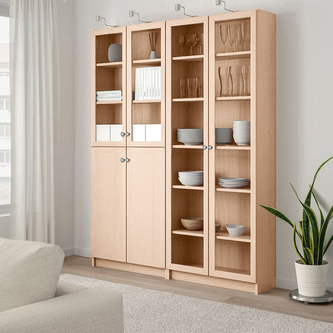 Стеллаж Билли 13 Дуб молочный 8622 NEW 160x30x202 см, светло-бежевый GOODFORM