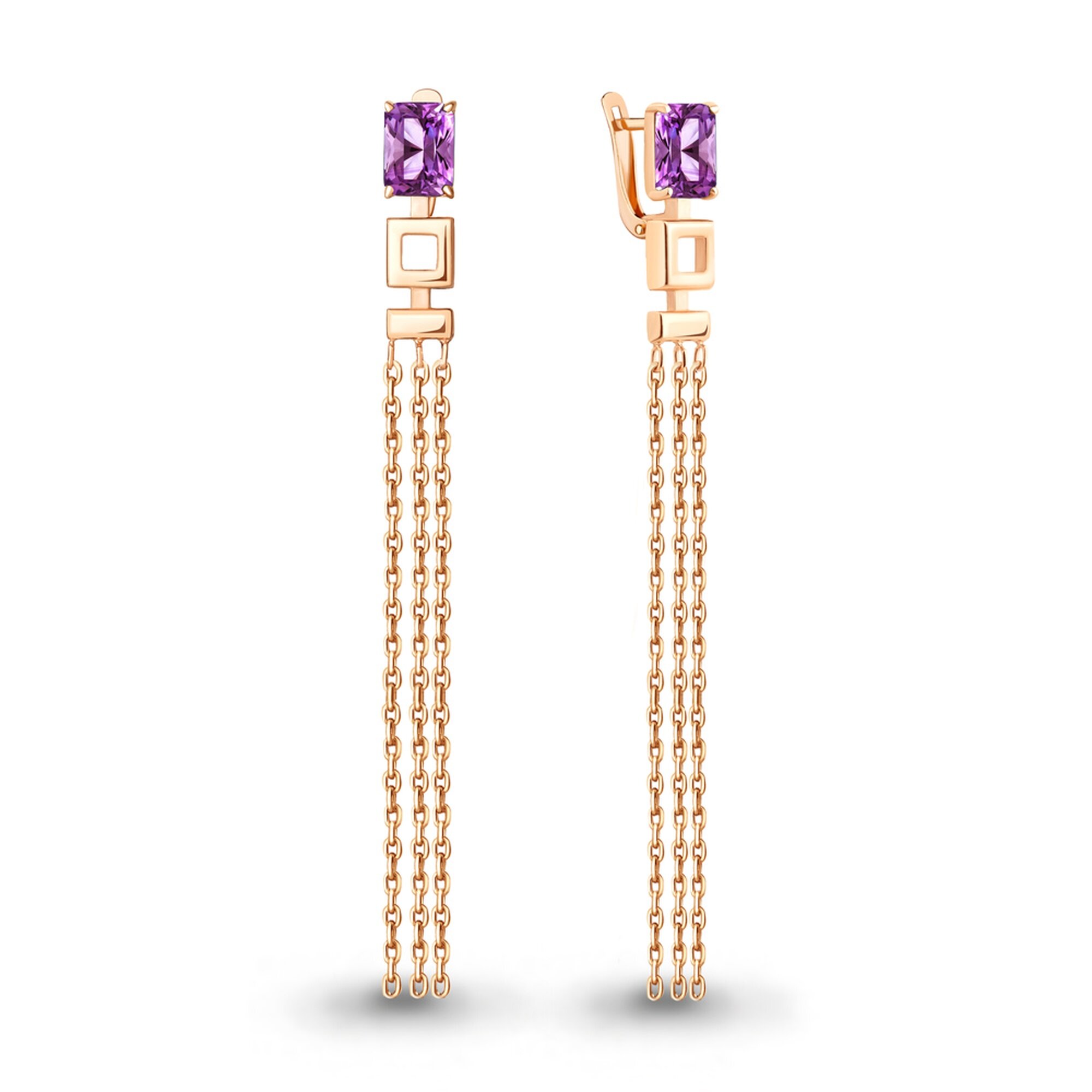 Серьги, серебро, 925 проба, золочение, аметист