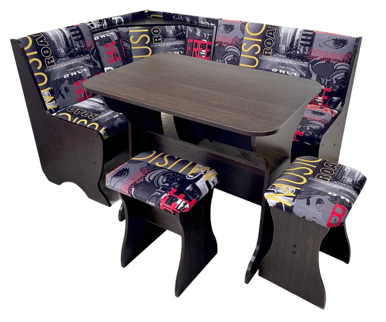 Кухонный уголок "Стиль-1Л" венге/велюр музыка, с прямоугольным столом и табуретками