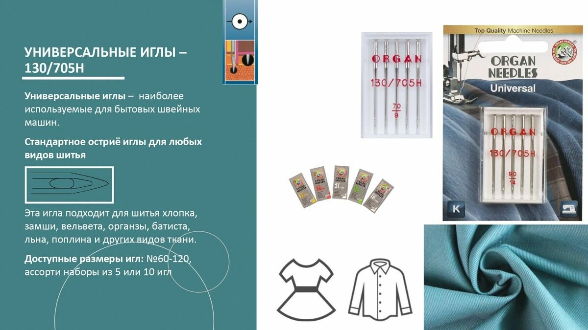 Иглы ORGAN Универсальные, для бытовых швейных машин, №70-100, 5121000BL, ассорти, в блистере, 5 шт