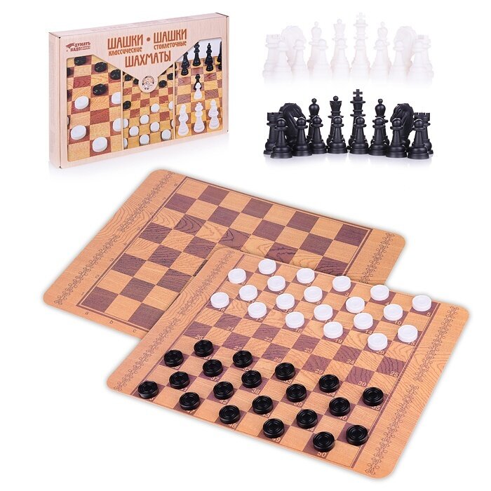 Настольная игра Десятое Королевство "Шашки и Шахматы" классические, стоклеточные (большие) (3873)
