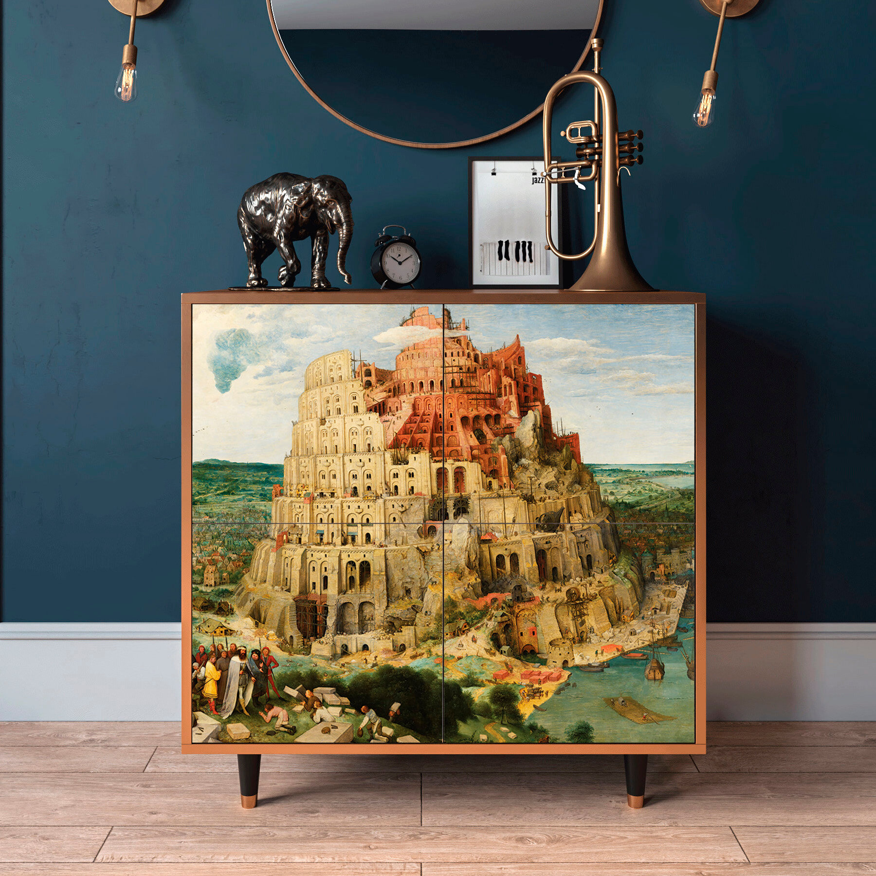 Комод - STORYZ - BS3 Elder The Tower of Babel by Pieter Bruegel, Размер - 94 x 96 x 48 см, Цвет корпуса - Орех