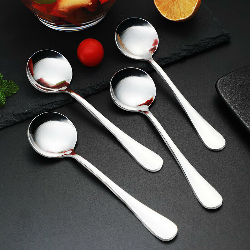 Shihua Thick Stainless Steel Round Spoon, Household Soup Spoon, Dining Spoon, Western-Style Tablespoon, Set of 4, SH-6961