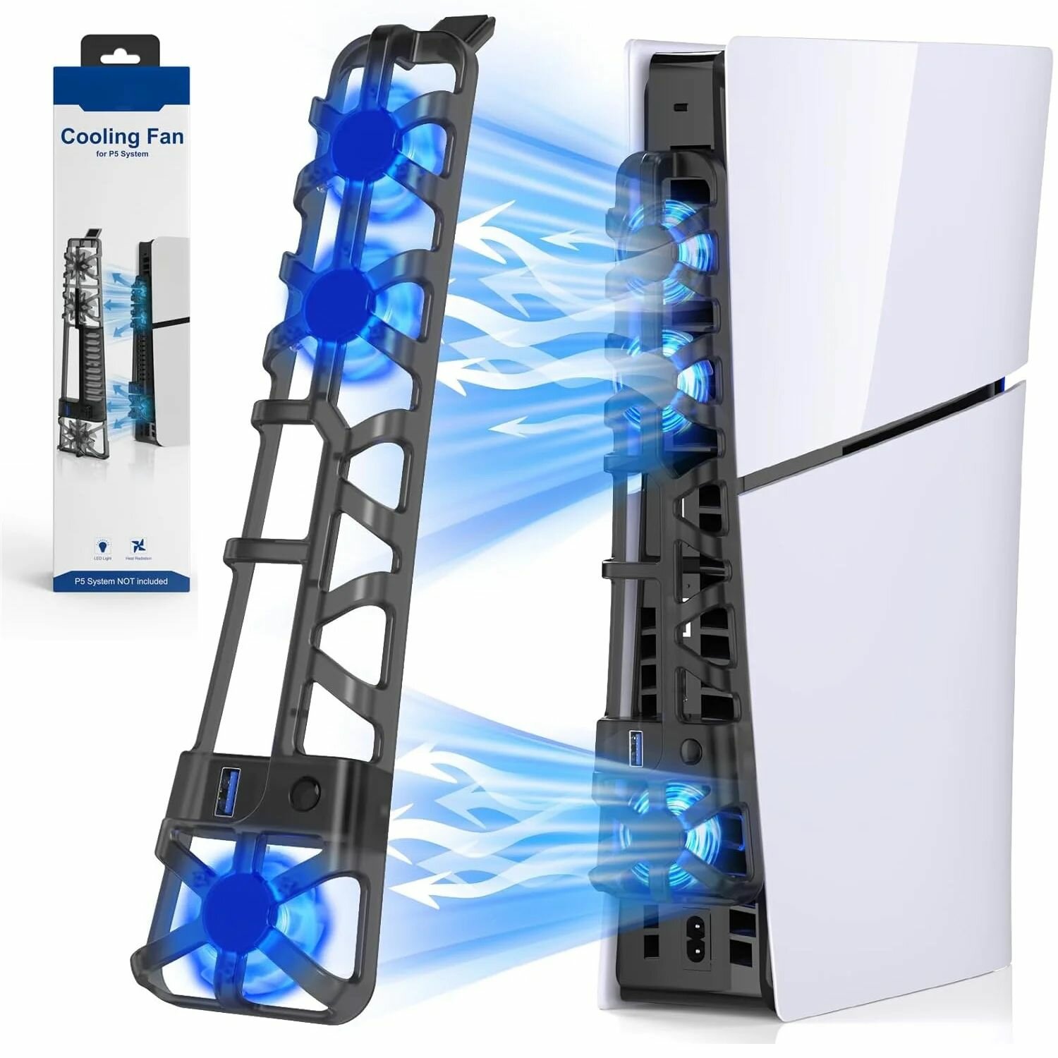 Кронштейн для охлаждения PS5, 5200 об/мин вентилятор охлаждения PS5 со светодиодной подсветкой для оптических и цифровых консолей Sony PS5, аксессуары для Playstation 5 (черный)