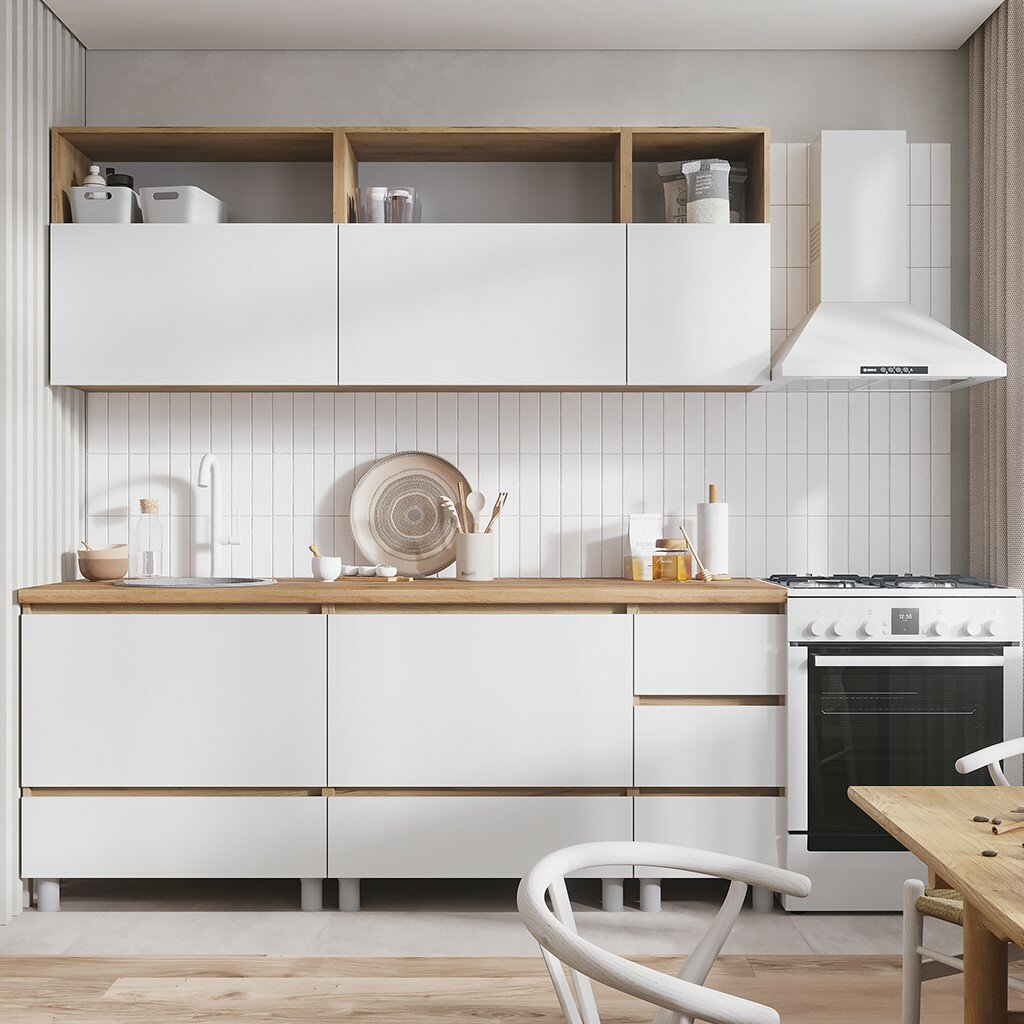 Кухонный гарнитур Хелен 2 метра, ЛДСП, со столешницей, белый/вотан