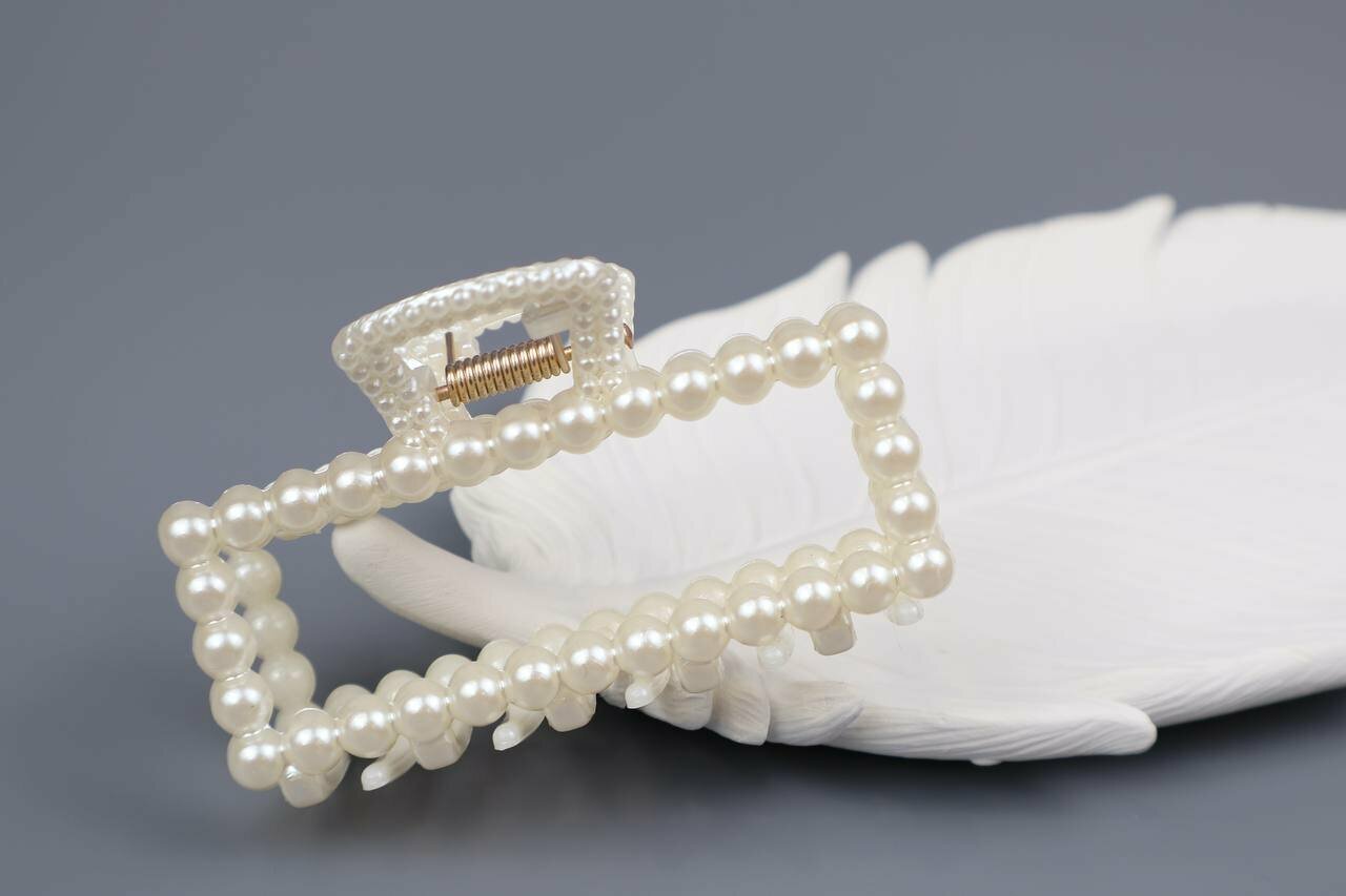 Крабик для волос/Заколка краб для волос Fashion с пластиковыми бусинами под жемчуг