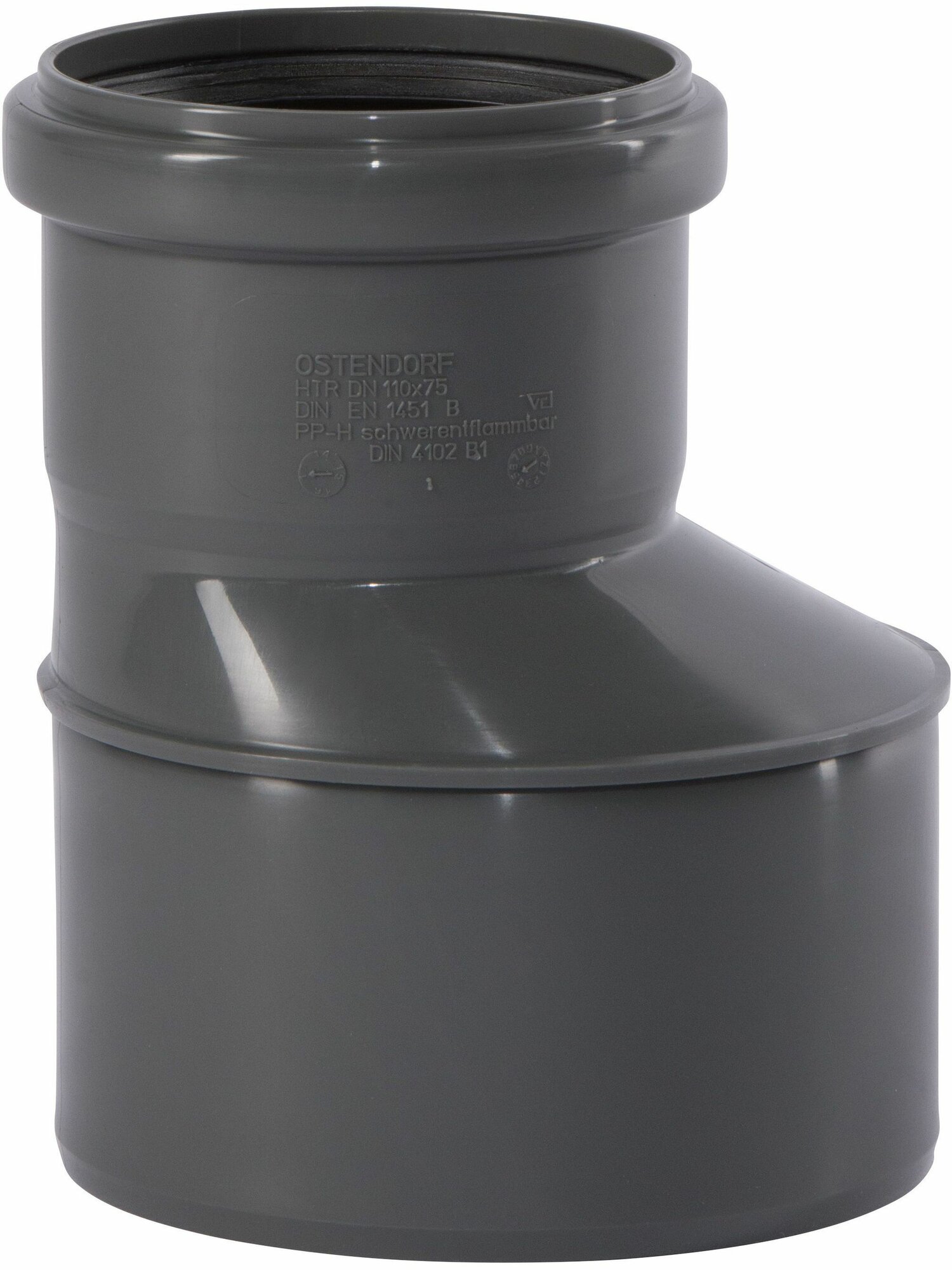 Переходник Ostendorf 110х75, эксцентрический, серый полипропилен 115710