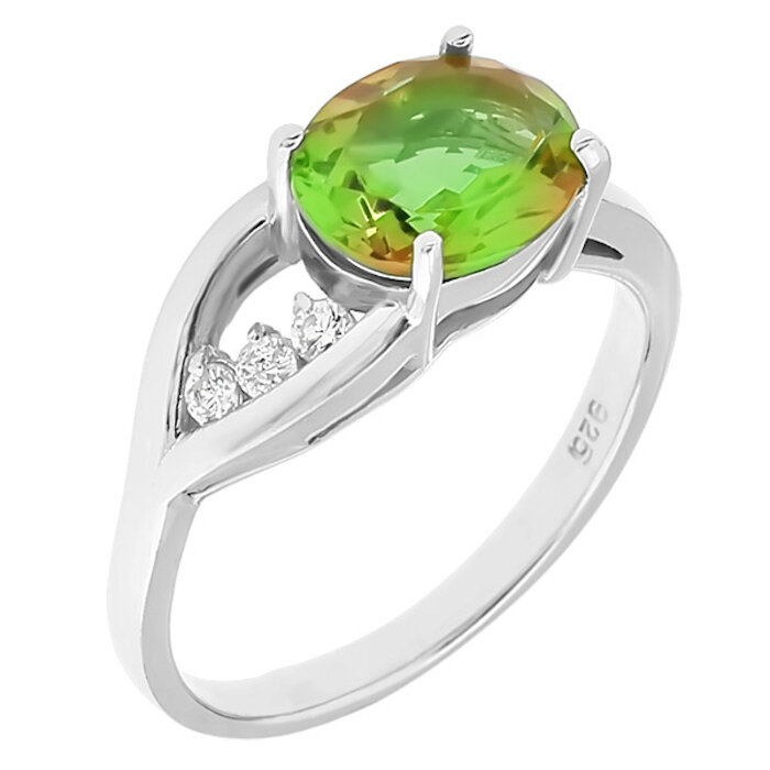 Кольцо тонкое, серебро, 925 проба, родирование, фианит, султанит