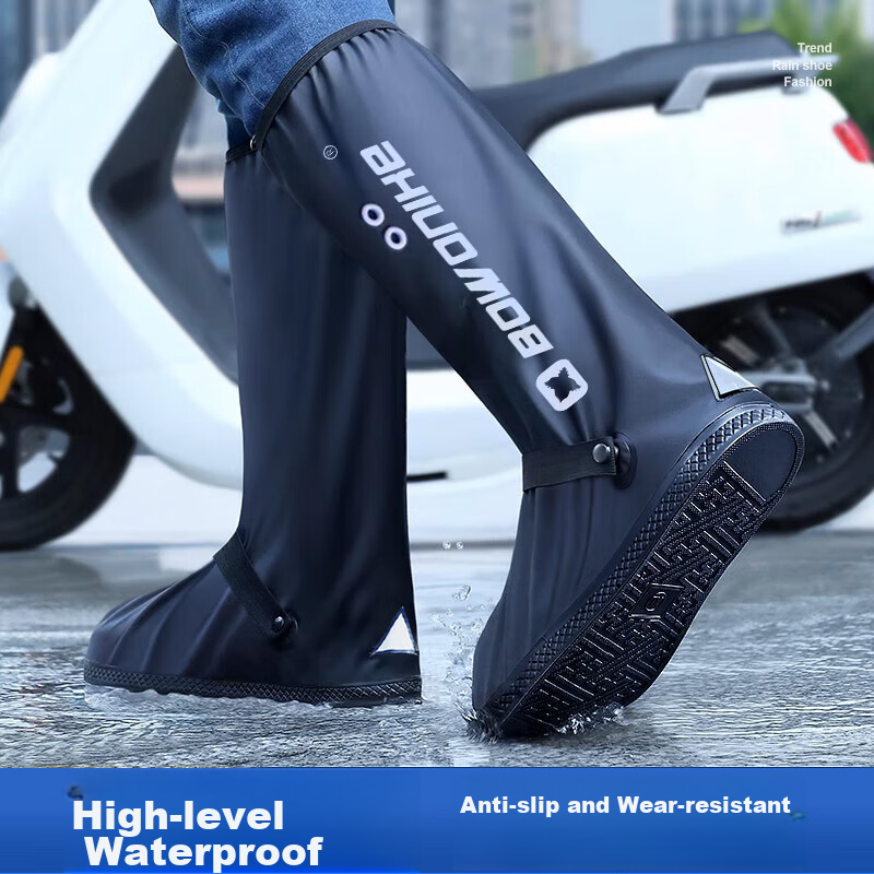 Bowonic Outdoor High-Top Waterproof Rain Boots, Hiking Sand-Proof Foot Covers, High-Top Black, Size L