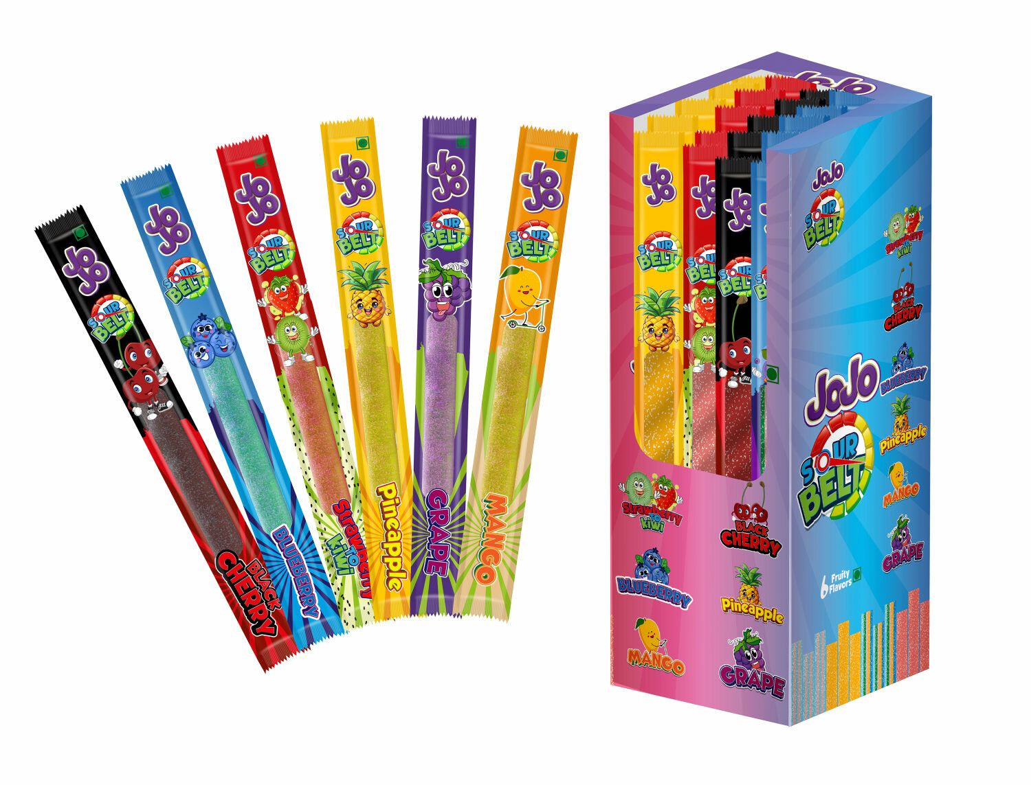 JOJO JELLY Суперкислые ленты жевательный мармелад, блок 96 шт. (8г х 96 х 12)