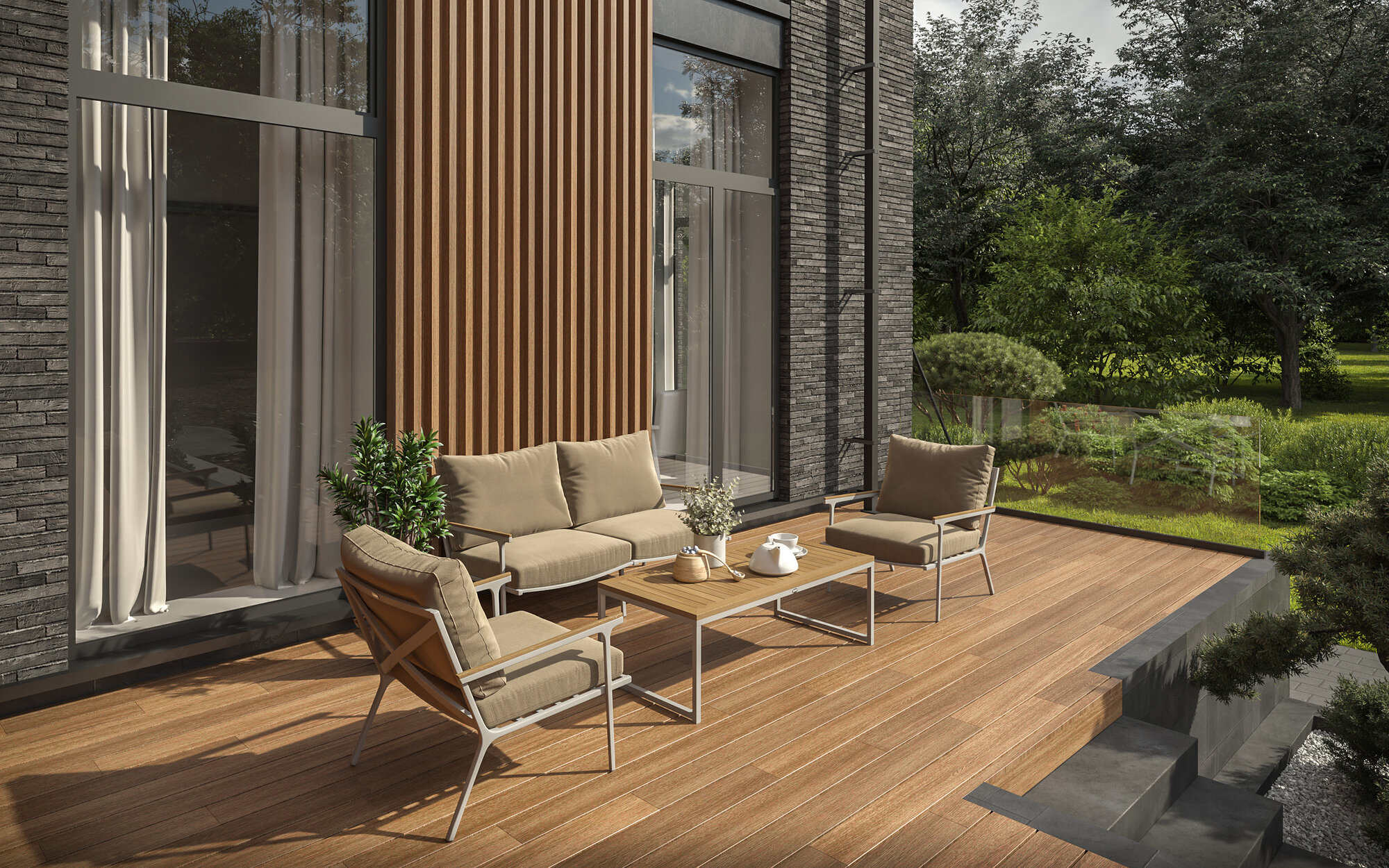 Лаунж-зона Gardenini "Калма", алюминий/тик, белый, бежевый, 4 места