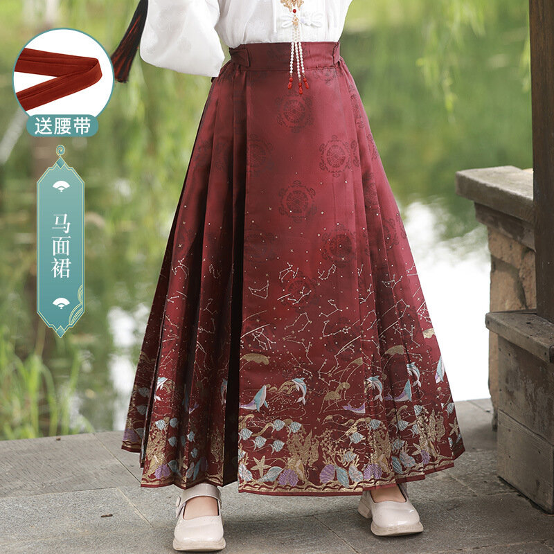 Юбка Hanfu, для девочек, красная, 140 см