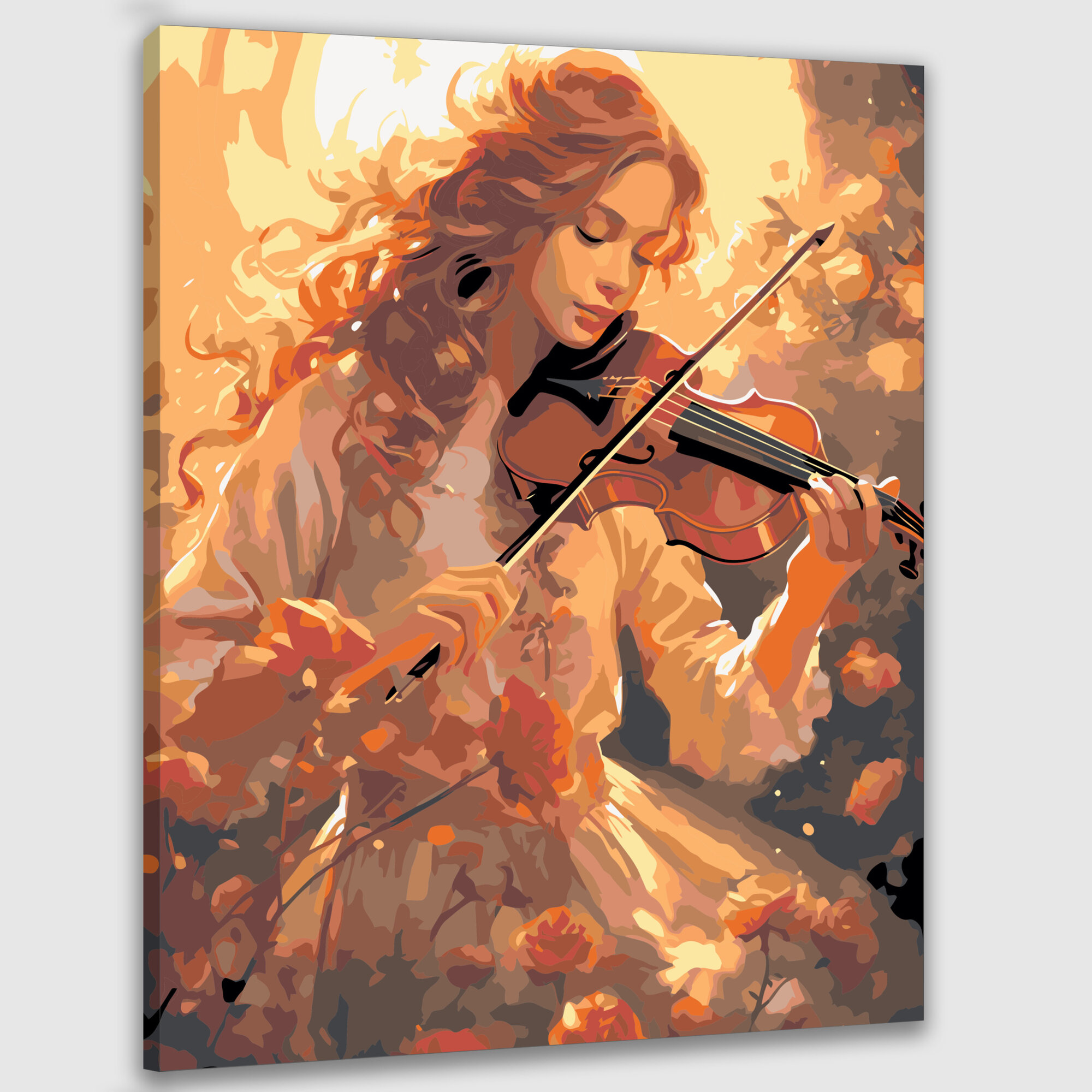 Картина по номерам 40x50 см, акварельная картина, девушка, скрипка, страсть, выразительное лицо, теплое сияние заката