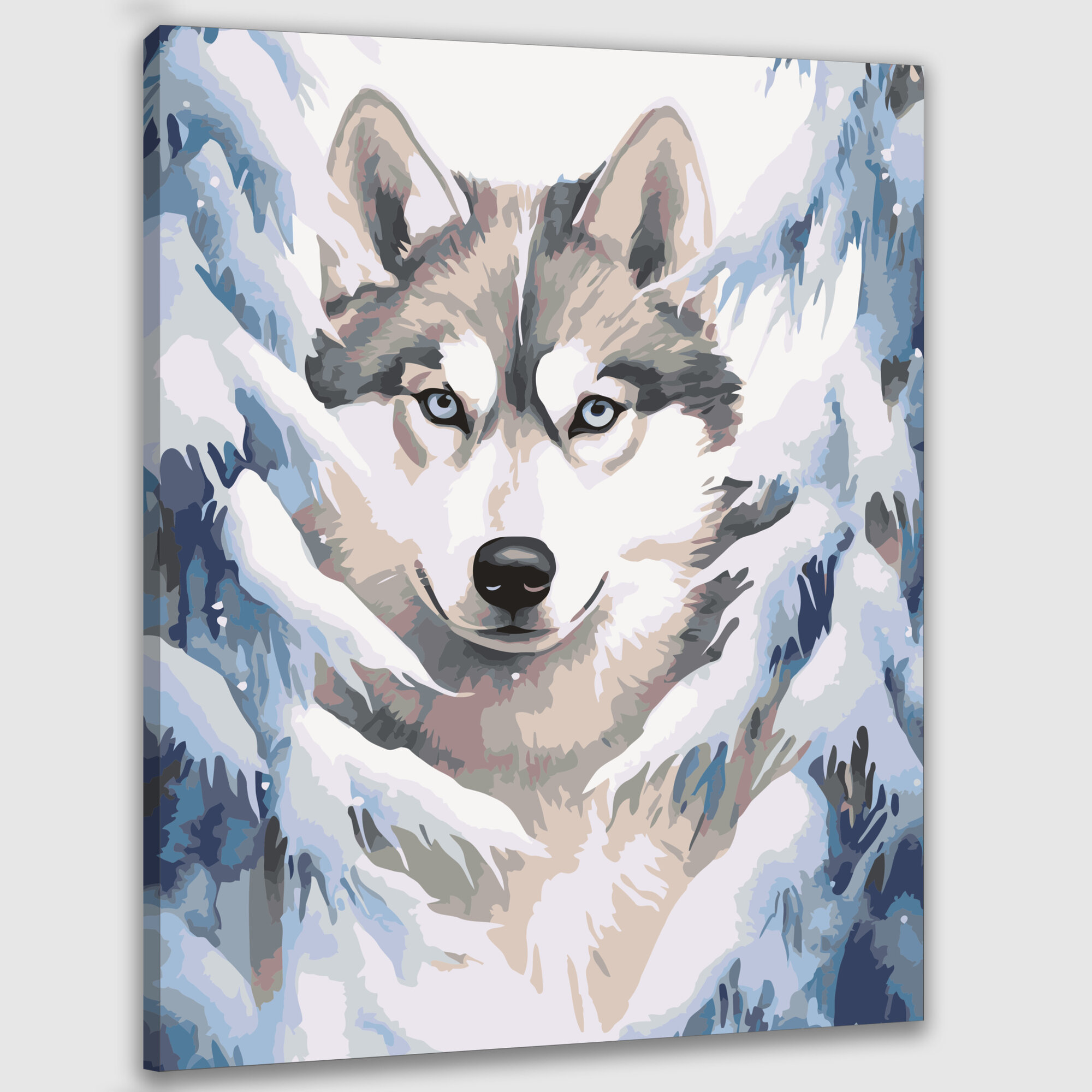 Картина по номерам 40x50 см, хаски, ледяной взгляд, акварельная иллюстрация, сосульки, заснеженные деревья