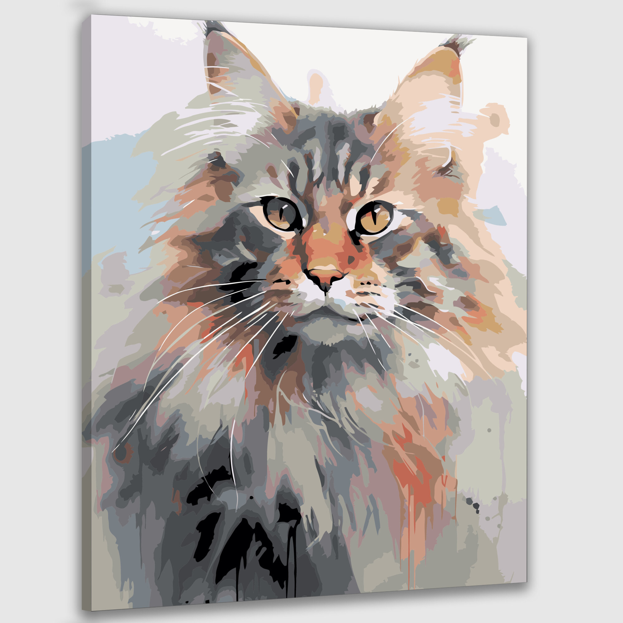 Картина по номерам 40x50 см, кошка, мейн-кун, акварель, очарование, размеры, мазки, цветовая палитра, спокойствие