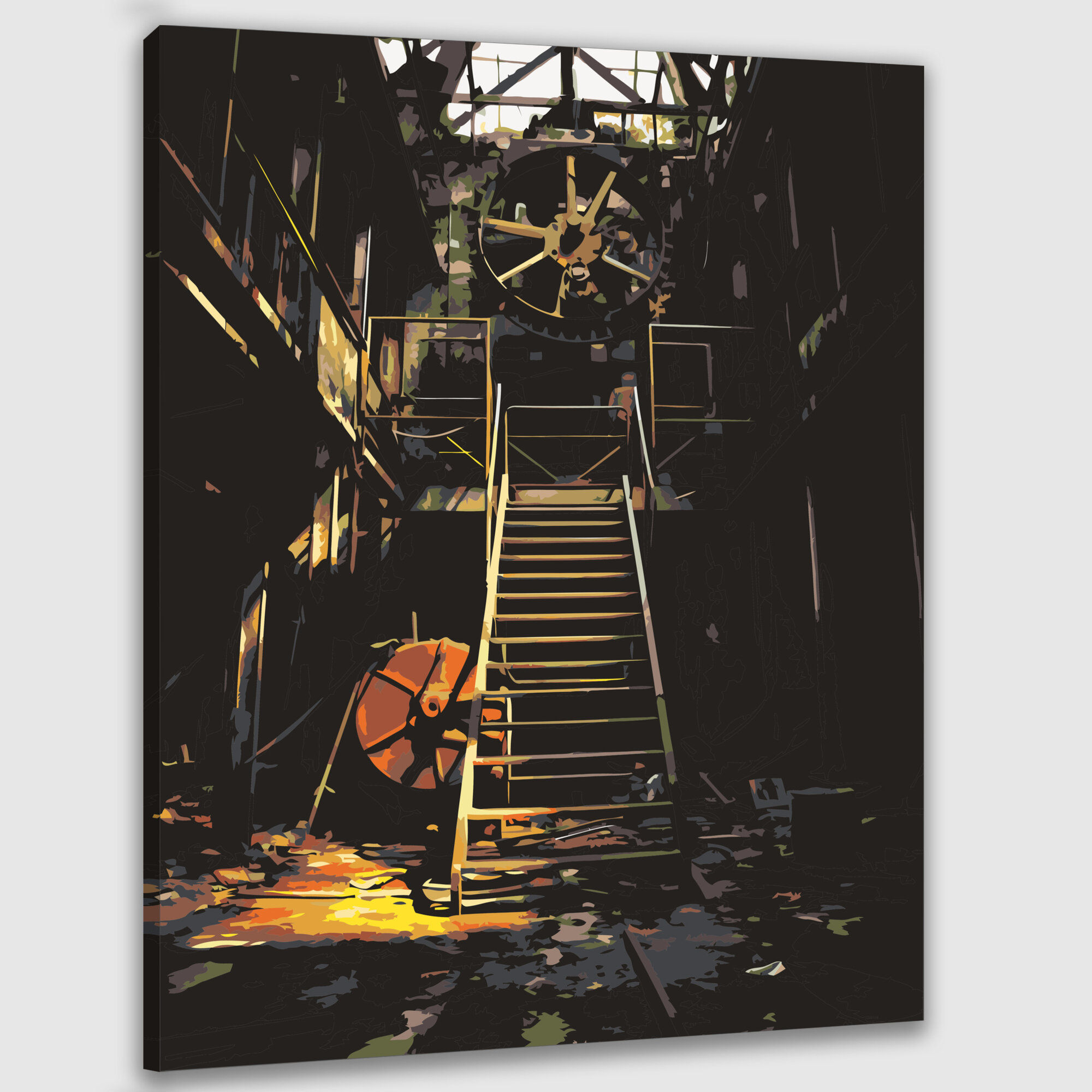 Картина по номерам 40x50 см, заброшенная фабрика, разрушающиеся стены, проржавевшее оборудование, ушедшая эпоха