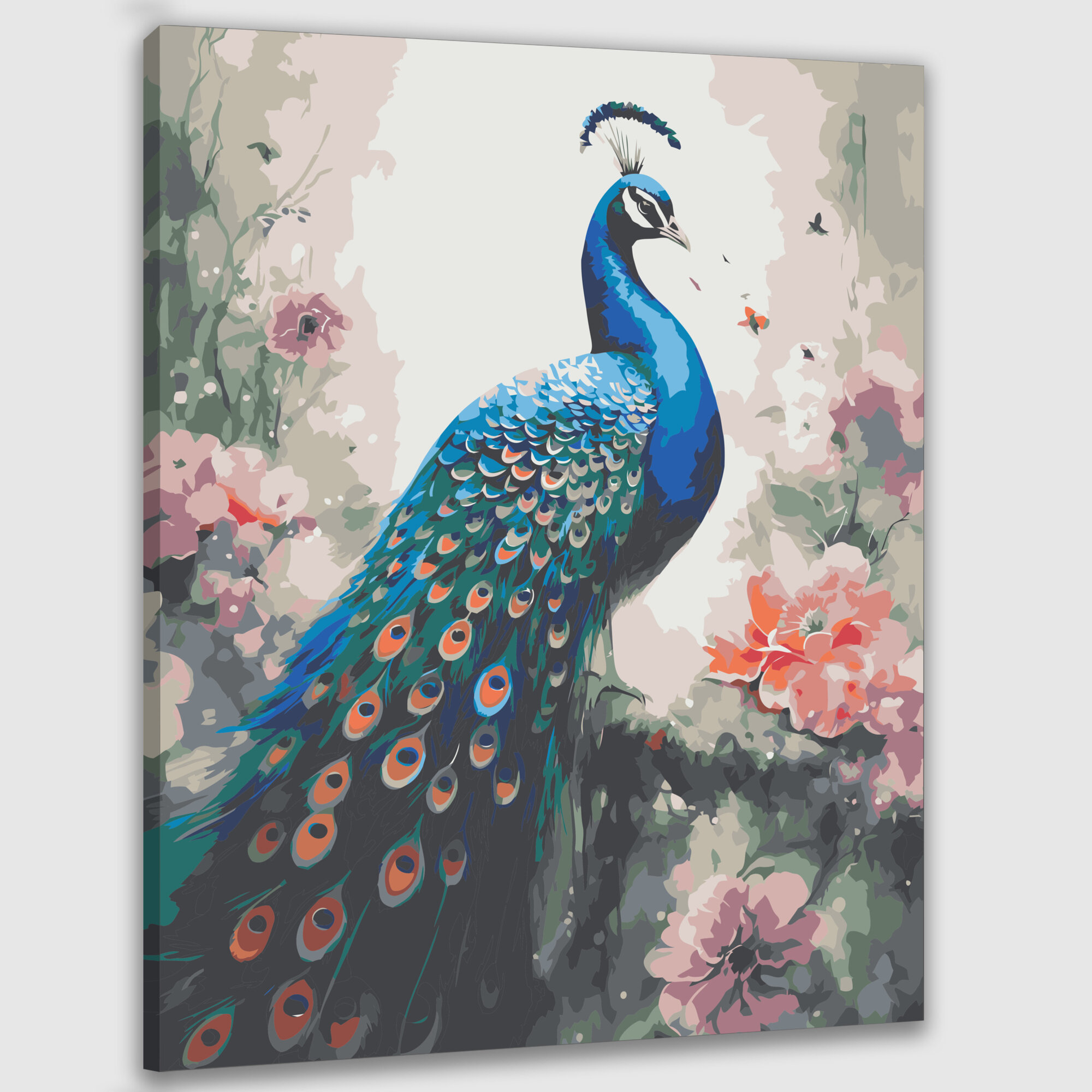 Картина по номерам 40x50 см, павлин, оперение, акварельный рисунок, яркие цвета, мазки кисти, радужный блеск, роскошь