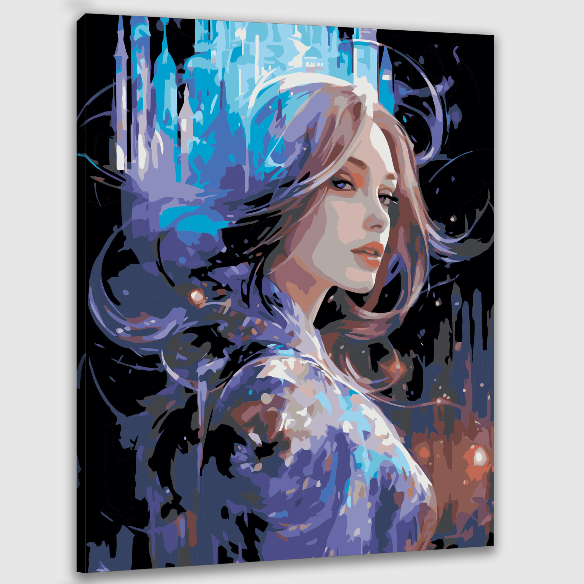 Картина по номерам 40x50 см, смешанная техника, современная принцесса, футуристический замок, голографические проекции