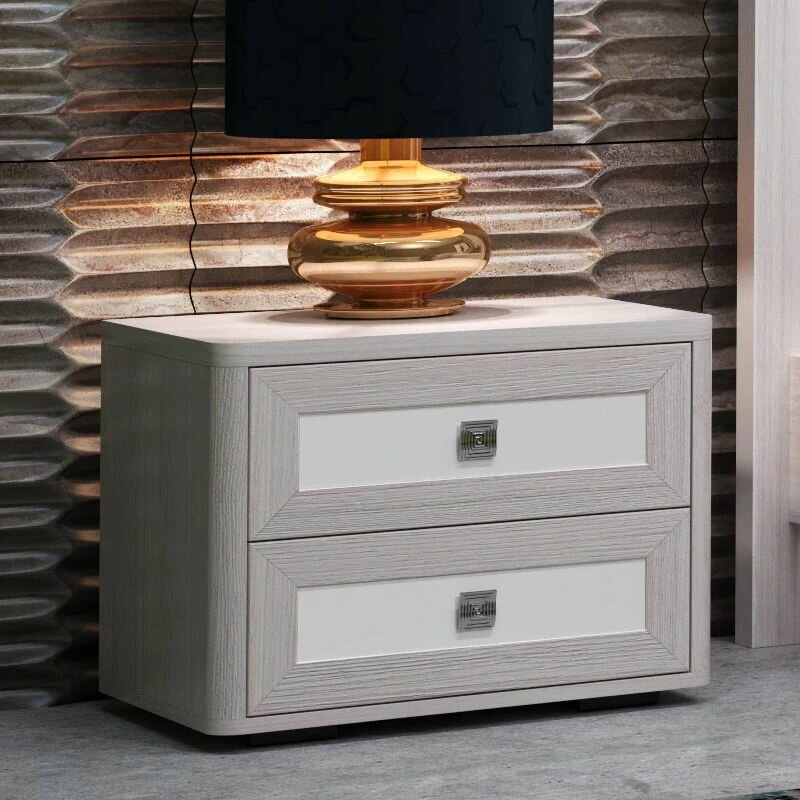 Тумба прикроватная Парма Нео, цвет Ясень анкор светлый, экокожа polo белая