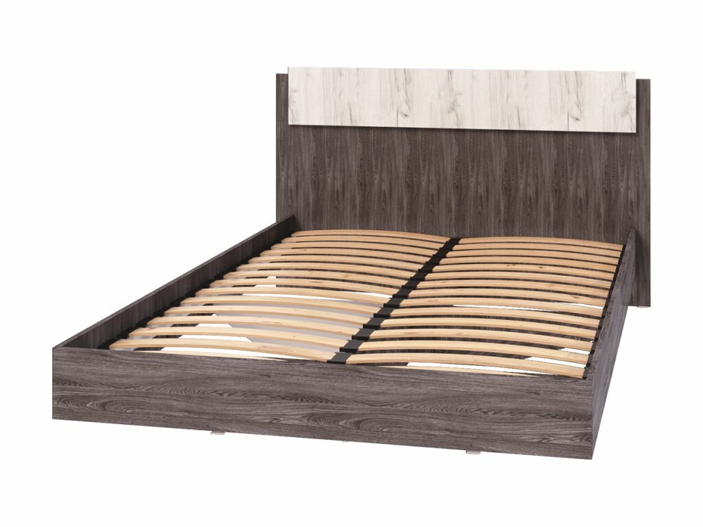 Кровать 1600 Милана Ясень анкор / Дуб Эльза ЛДСП для подростков для взрослых без ящиков