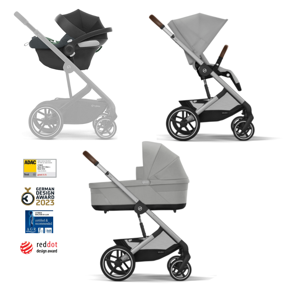 Коляска 3 в 1 Cybex Balios S Lux 2025, Stone Grey, автокресло Cybex Aton B2 i-size, в комплекте 2 дождевика
