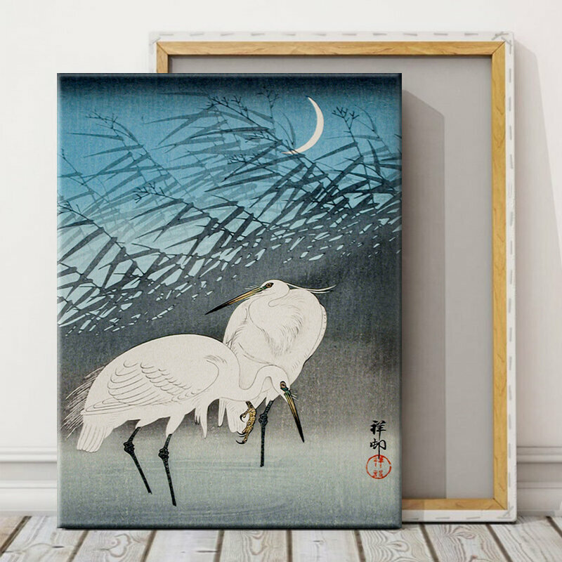 Картина на холсте 40х50 см "Косон Охара, Цапли в японском стиле", на стену для интерьера