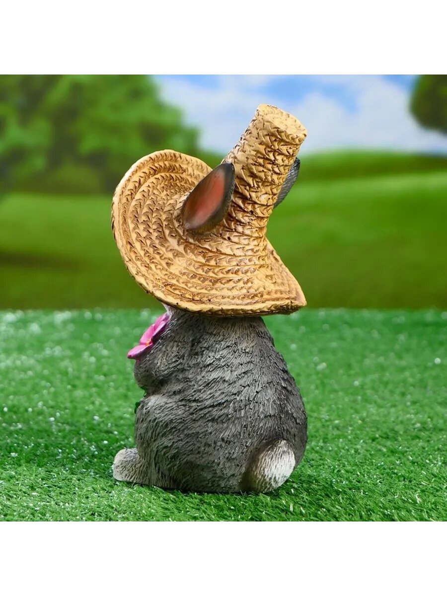 Очаровательная садовая фигура Зайка с шляпой