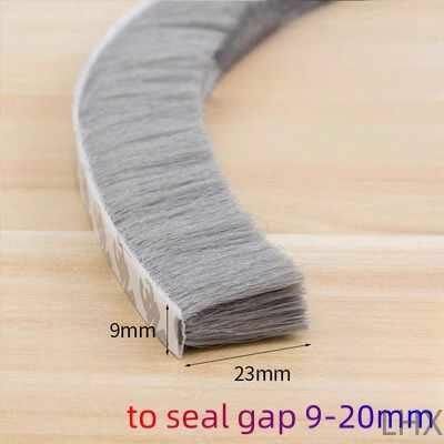 Самоклеящаяся уплотнительная щетка Погодная лента для дверных и оконных уплотнителей. 9x23mm 10 метров серый