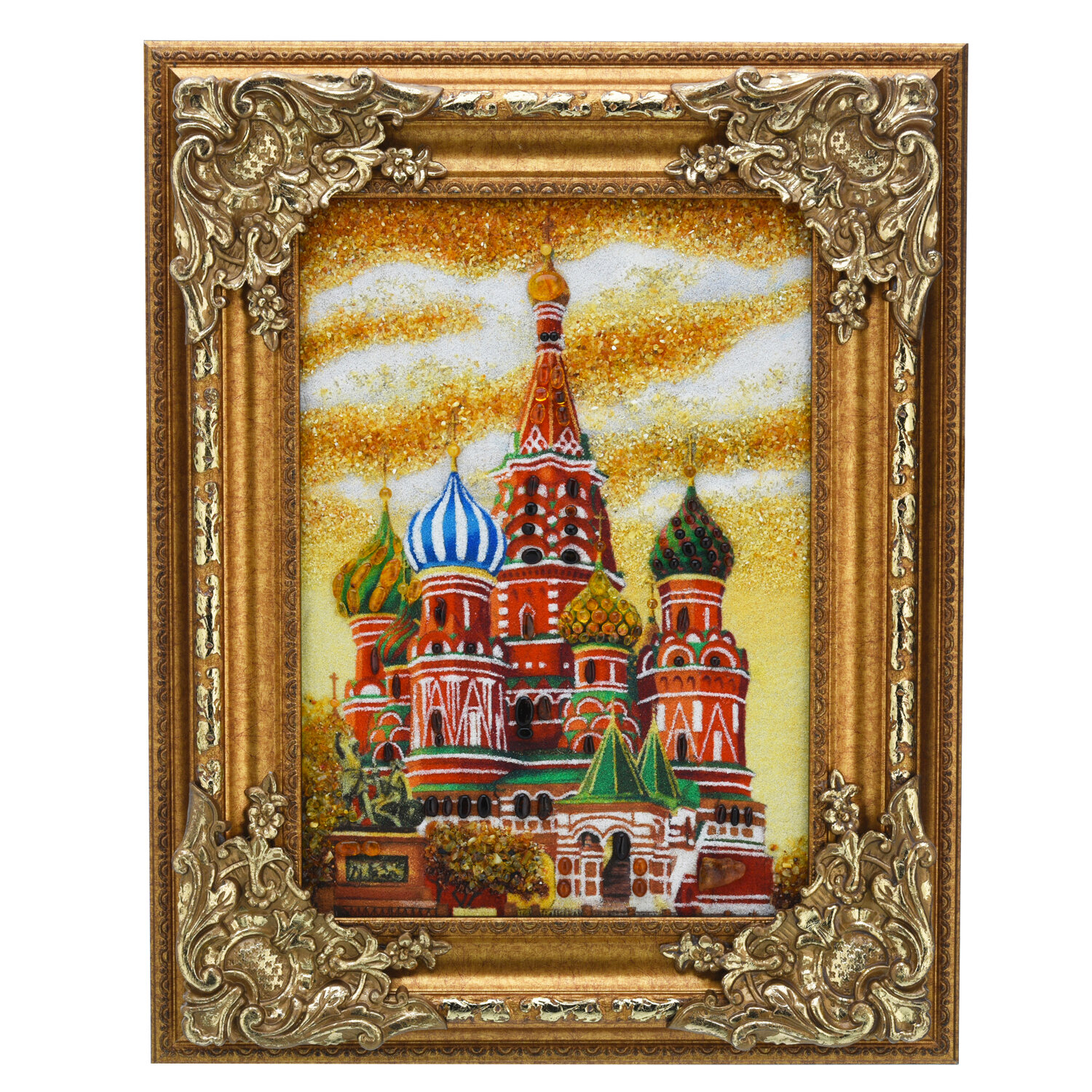 Картина янтарная "Храм Василия Блаженного" 30х40 см